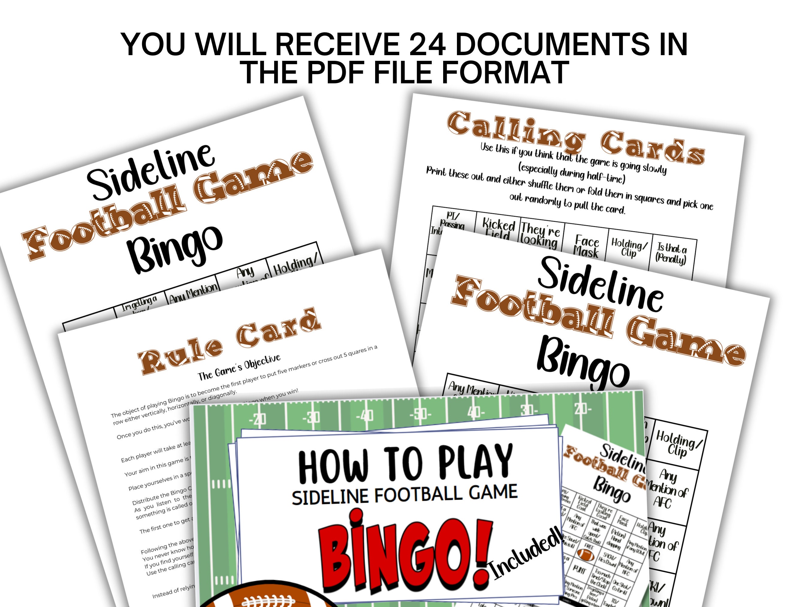 Football Themed Printable Bingo Game-set of 10 |bingo| Printable Game ...