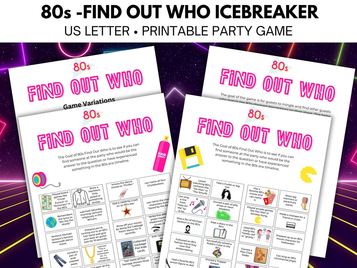 80's Find Out Who Icebreaker Game,80s Theme Party Game, Retro ...
