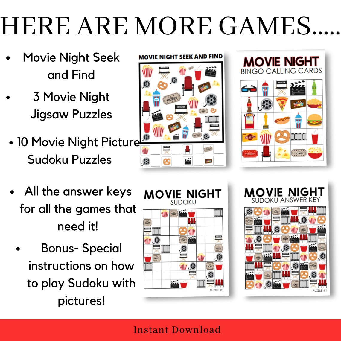 40-page Movie Night Activity Printable Set – Bingo, Word Search ...