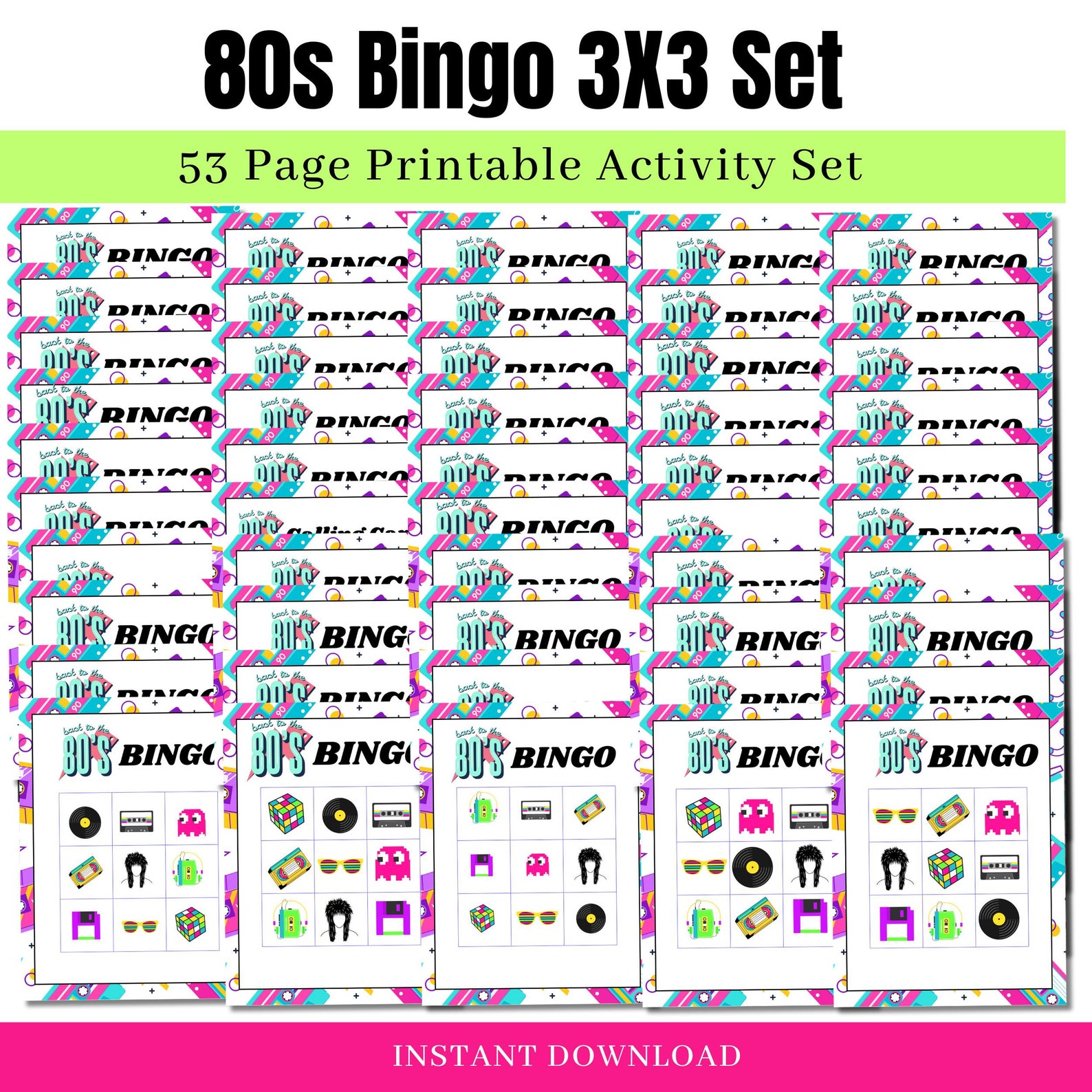 3x3 80s Bingo Printable Game,retro Bingo,perfect 80s Party,50 Bingo ...