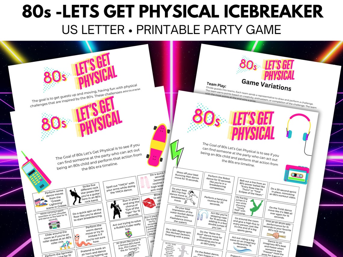 80s Let's Get Physical Icebreaker Game,80s Theme Party Game,retro ...