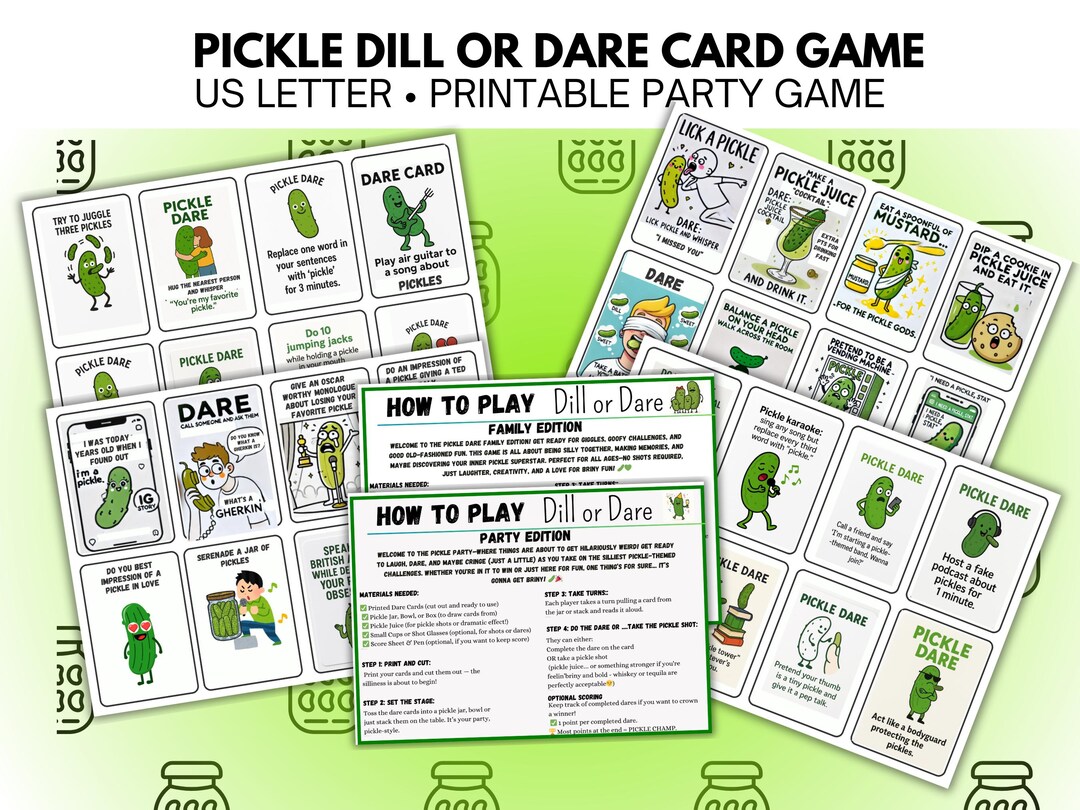 Pickle Dare Game, Printable Party & Family Game, Funny Pickle Themed ...