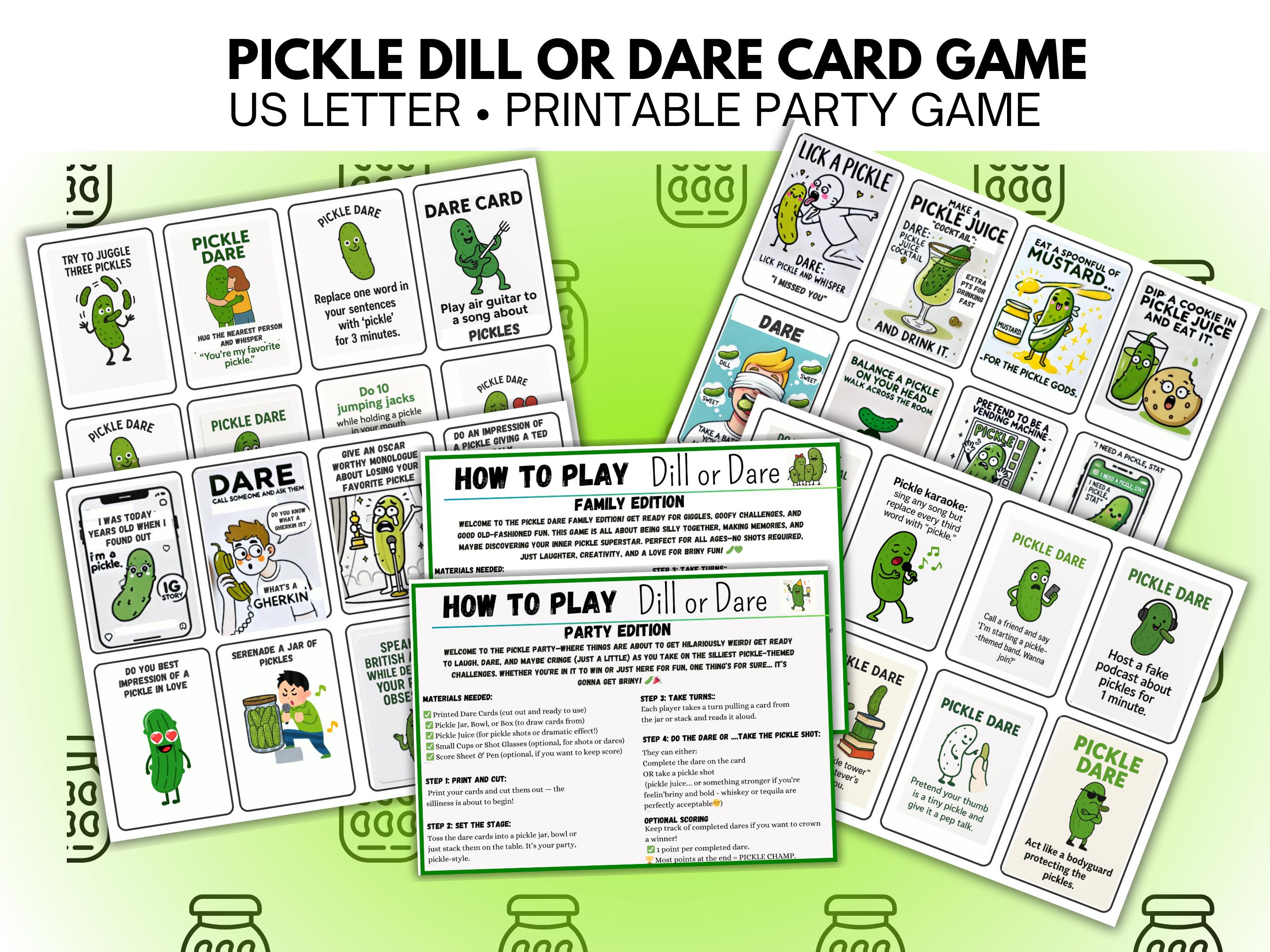 Pickle Dare Game, Printable Party & Family Game, Funny Pickle Themed ...