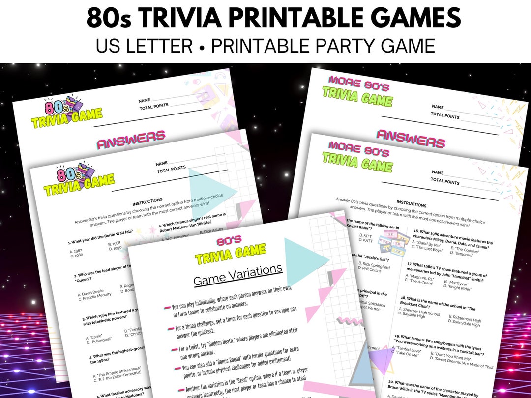80s Trivia Game Printable,80s Party Printable Game, Fun 80s Theme ...