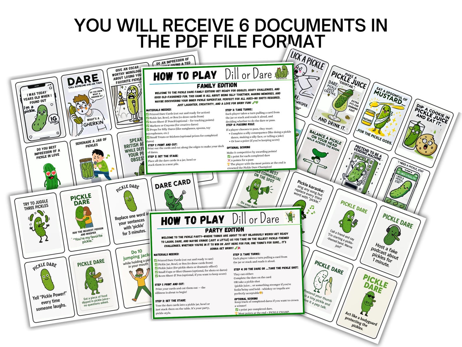Pickle Dare Game, Printable Party & Family Game, Funny Pickle Themed ...