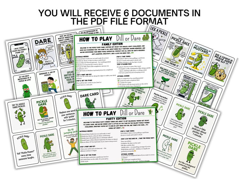 Pickle Dare Game, Printable Party & Family Game, Funny Pickle Themed ...