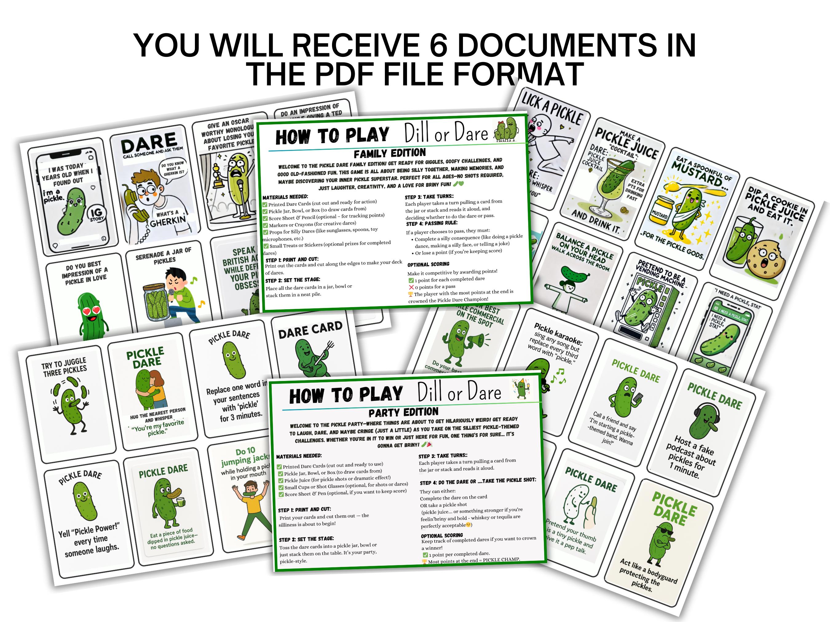 Pickle Dare Game, Printable Party & Family Game, Funny Pickle Themed ...