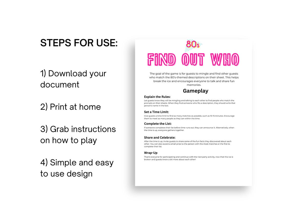 80's Find Out Who Icebreaker Game,80s Theme Party Game, Retro ...