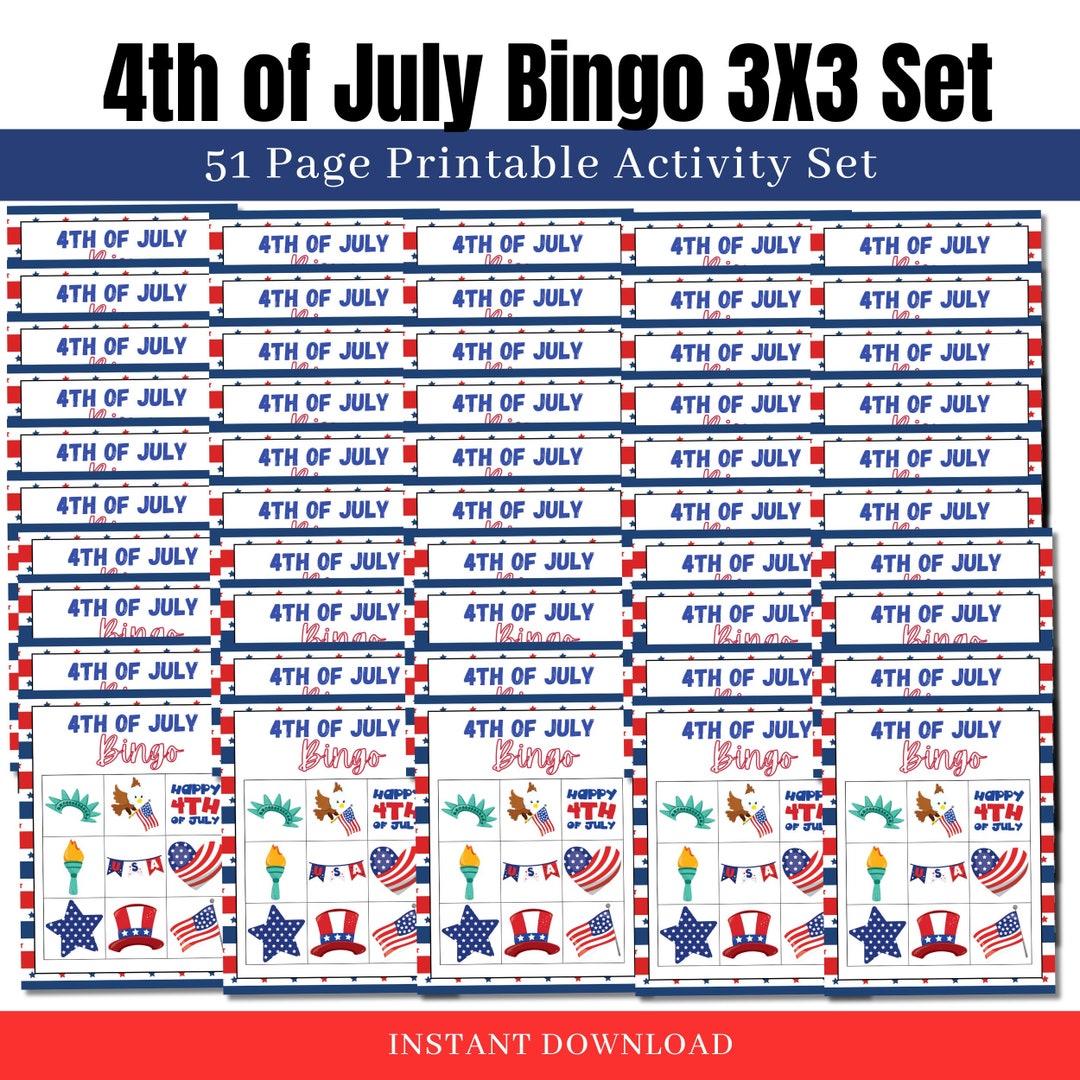 4th of July Bingo Cards Set (50-pack) With Calling Cards. Printable ...