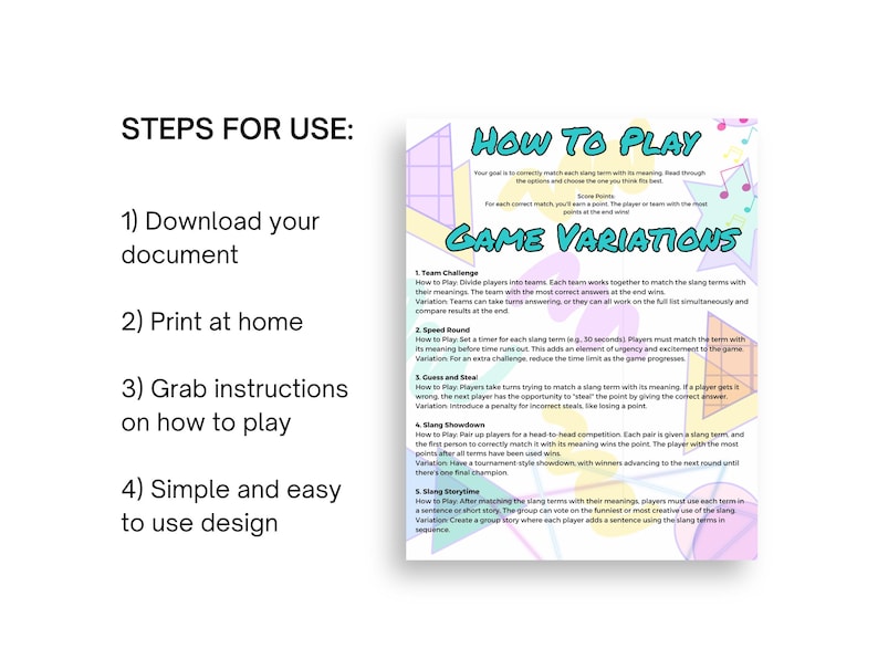 Do You Know 90's Slang?,90's Party Game,printable 90s Slang Match Game ...