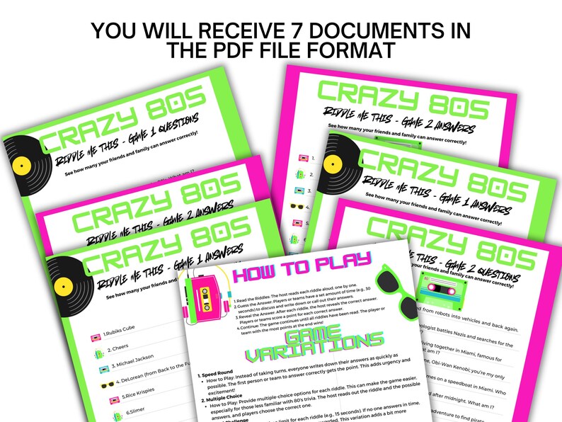 80s Riddle Me This Printable Game,fun 80s Party Game,80s Theme,retro ...