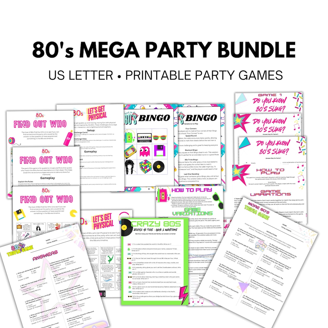 80’smega Printable Party Games Pack-80's Party Printables,80s Theme ...