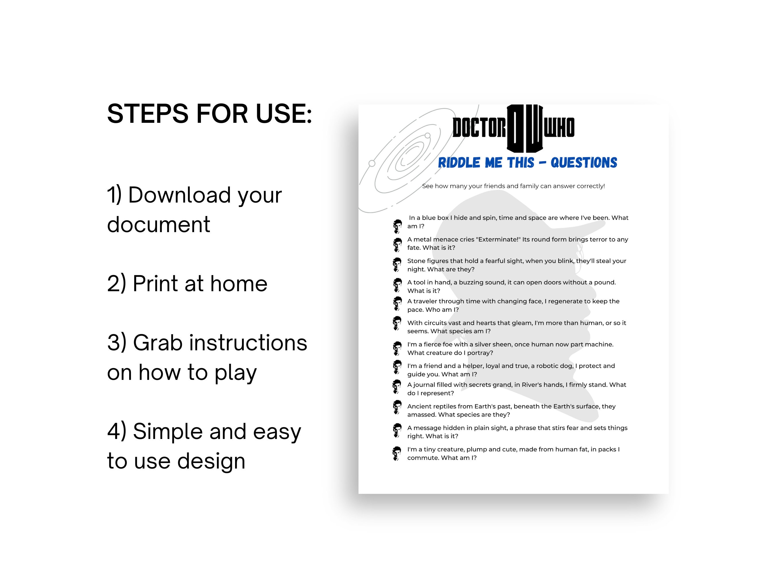 Doctor Who Riddle Me This, Printable Dr Who Game, TARDIS, Dr WHO, Party ...