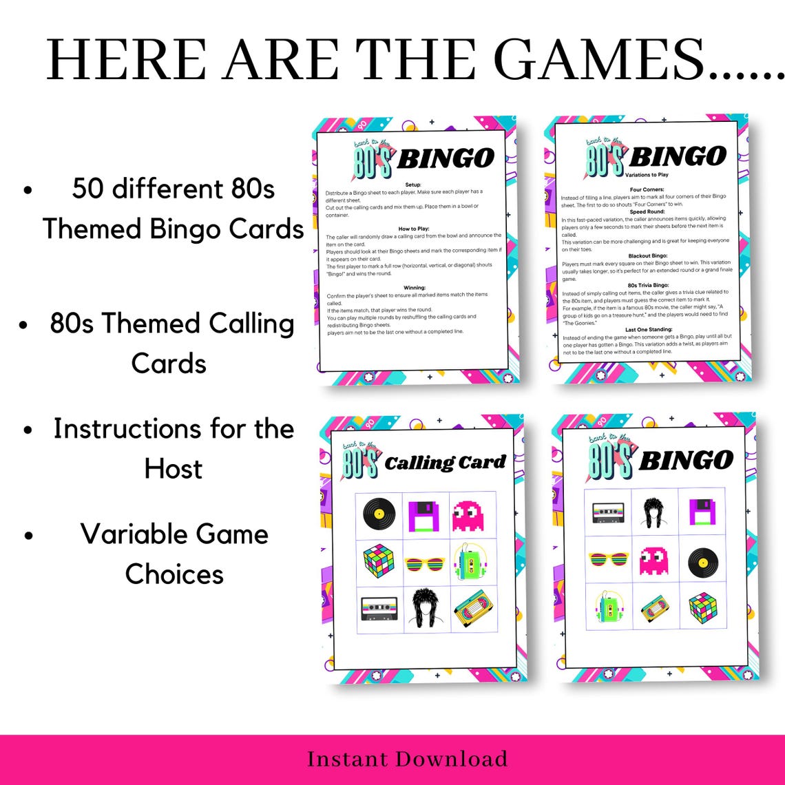3x3 80s Bingo Printable Game,retro Bingo,perfect 80s Party,50 Bingo ...