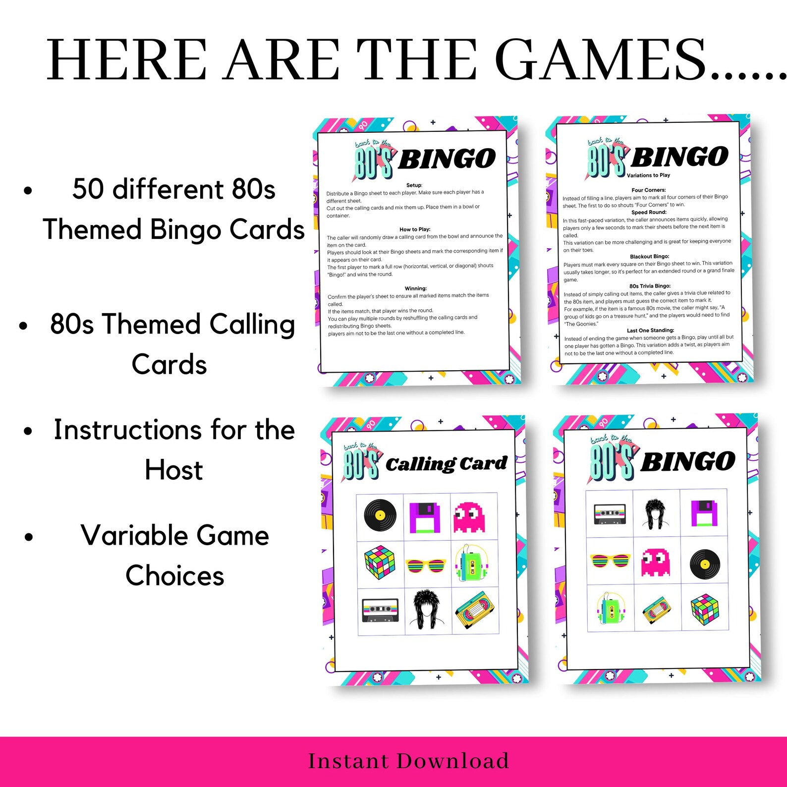 3x3 80s Bingo Printable Game,retro Bingo,perfect 80s Party,50 Bingo ...