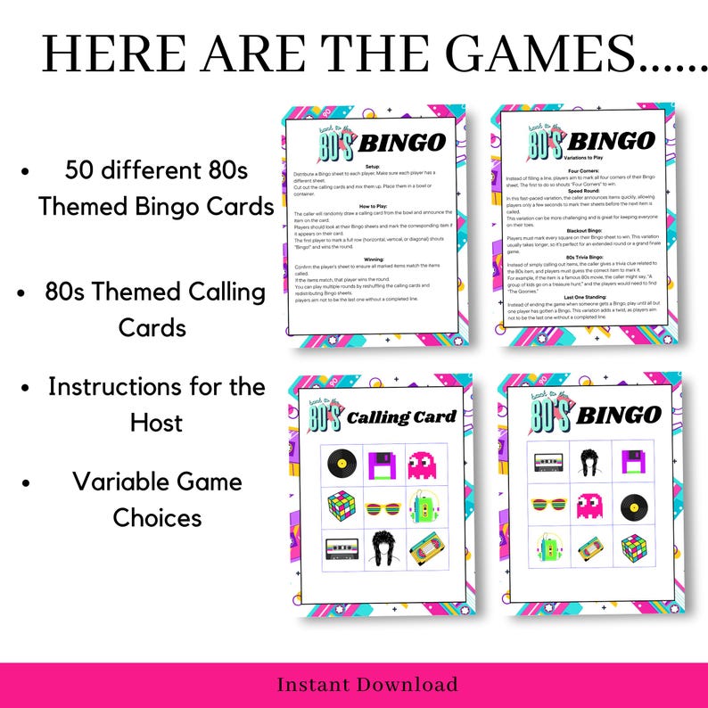 3x3 80s Bingo Printable Game,retro Bingo,perfect 80s Party,50 Bingo ...