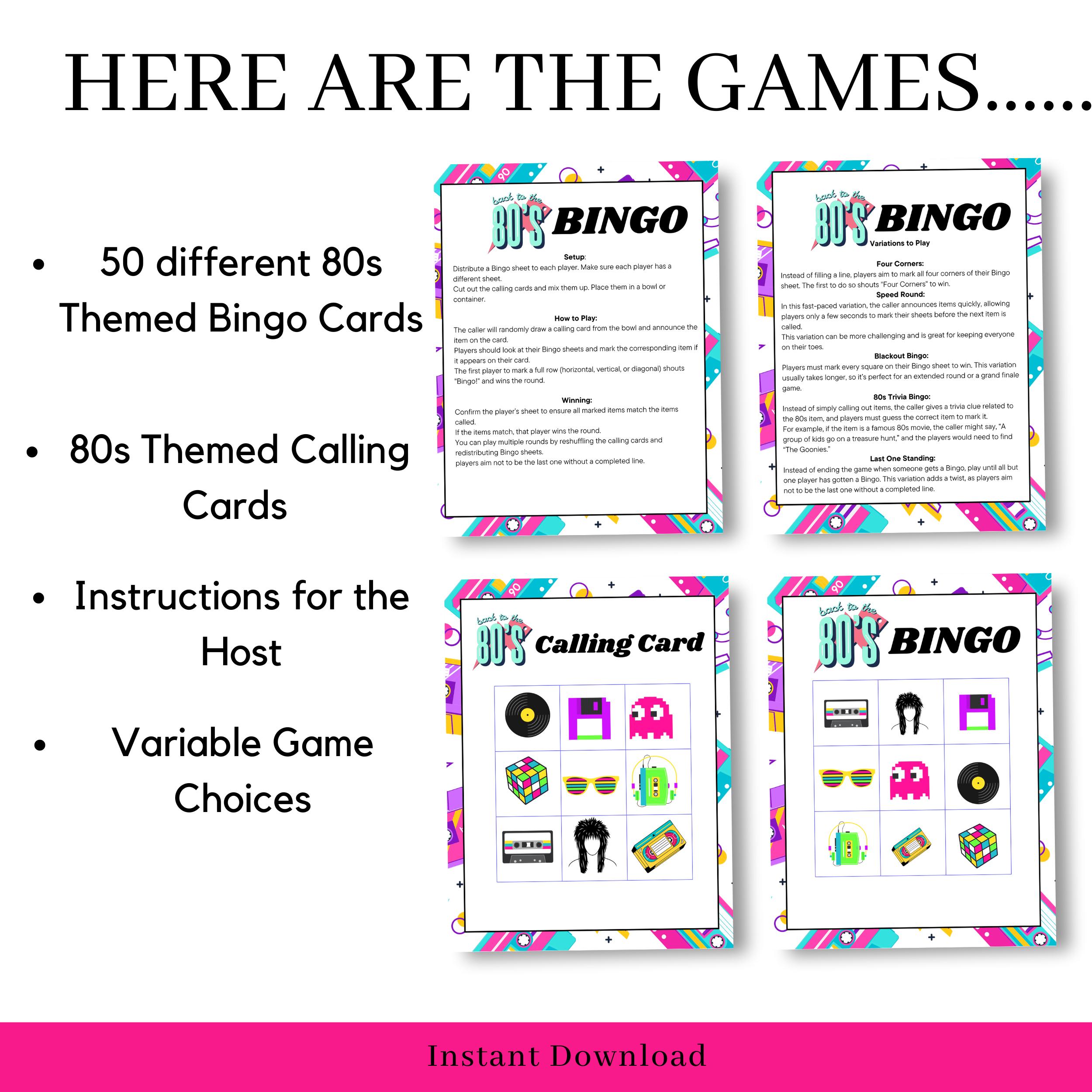3x3 80s Bingo Printable Game,retro Bingo,perfect 80s Party,50 Bingo ...