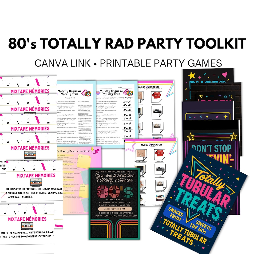 80s TOTALLY RAD Party Toolkit, Printable Signs, Printable Games ...