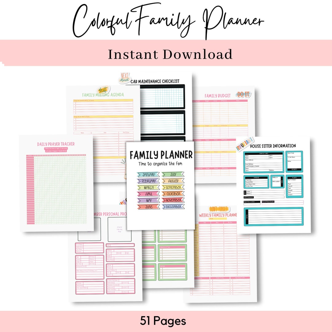 Colorful Family Planner, Weekly Family Planner, Instant Download ...