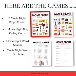 40-page Movie Night Activity Printable Set – Bingo, Word Search ...