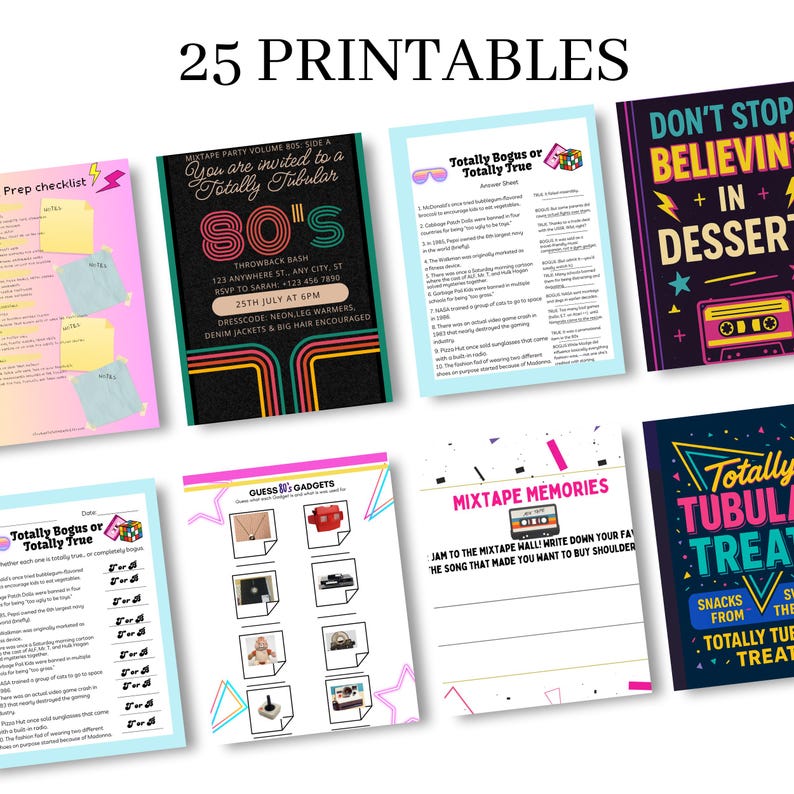 80s TOTALLY RAD Party Toolkit, Printable Signs, Printable Games ...