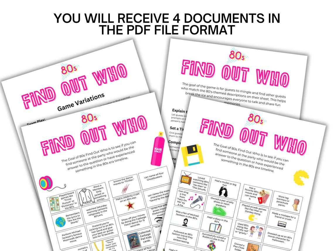 80's Find Out Who Icebreaker Game,80s Theme Party Game, Retro ...