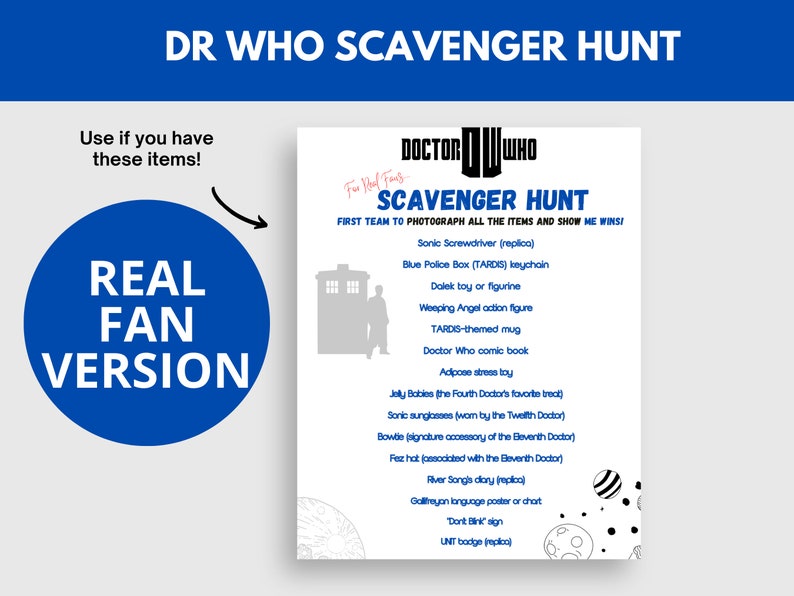 Doctor Who, Scavenger Hunt, Printable, Time Travel, TARDIS, Dr WHO Game ...