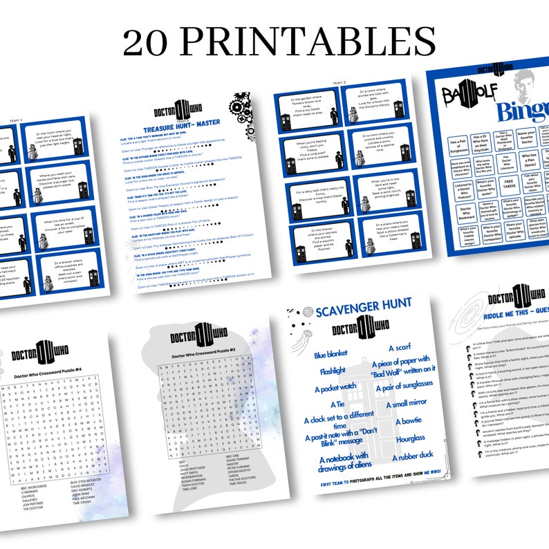 Doctor Who Party Printables Bundle - Scavenger Hunt, Riddles, Bingo ...