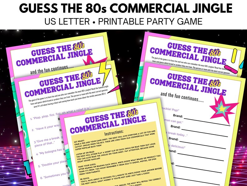 80's Party Printable Game,guess the Jingle,fun 80's Theme Activity ...