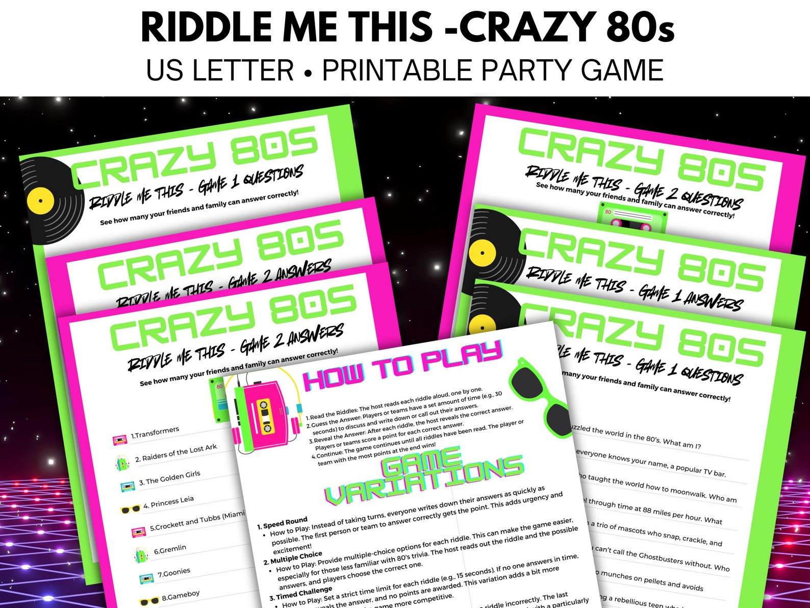 80s Riddle Me This Printable Game,fun 80s Party Game,80s Theme,retro ...