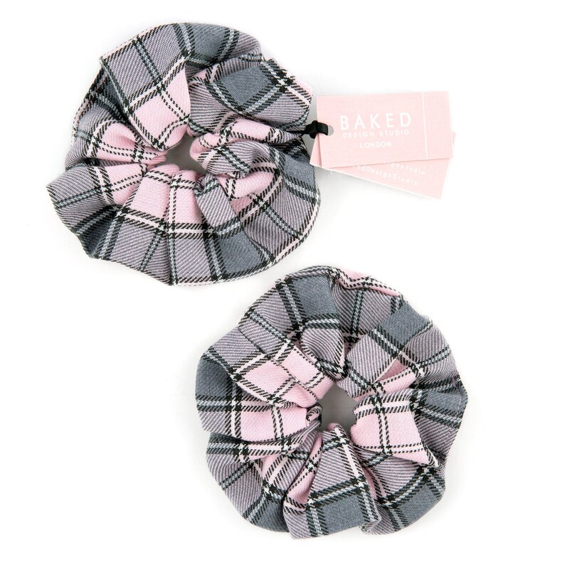 Handmade Pink Tartan Hair Scrunchie - Etsy
