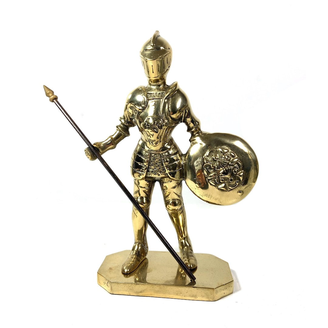 Vintage Knight in Armor Statue With Shield, 10 Brass Knight Sculpture ...