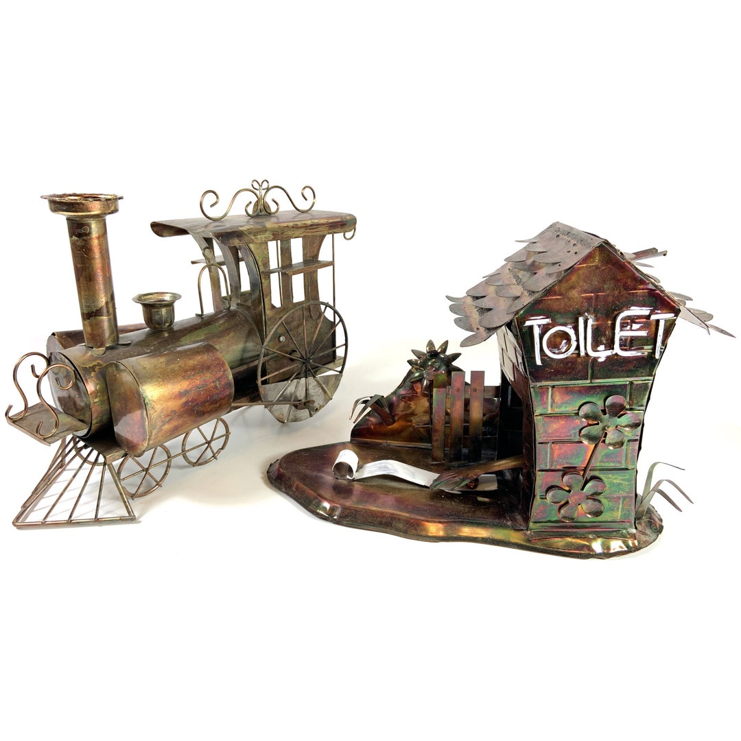 Vintage 1980s Copper Music Box Sculpture of an Outhouse Toilet or Train ...