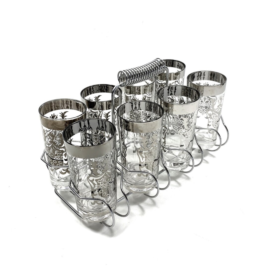 Vintage Cocktail Mini Bar Set in Caddy With Silver Knight Design by ...