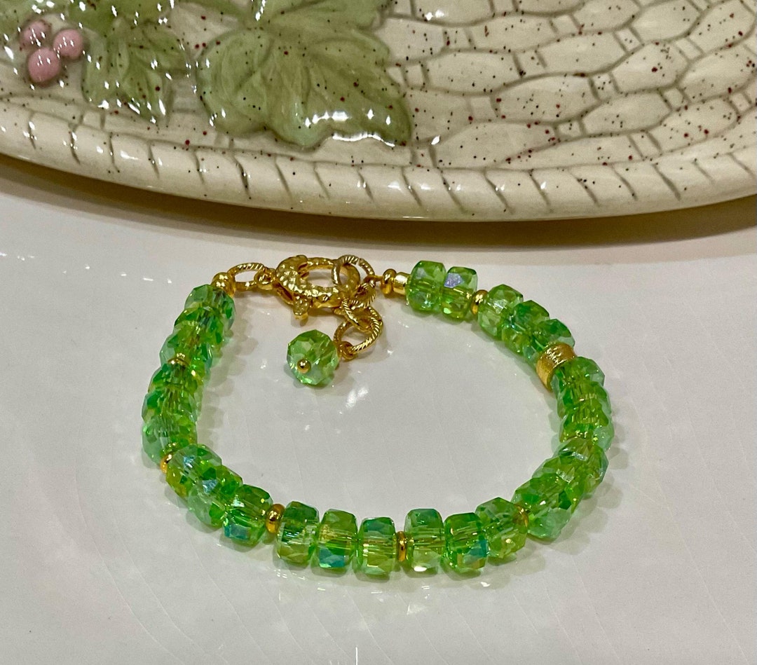 Super Gorgeous Light Green Glass Crystal Bracelet - Etsy