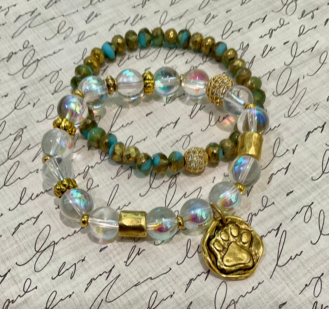 Beautiful Glass Beaded Paw Print Bracelet Set - Etsy