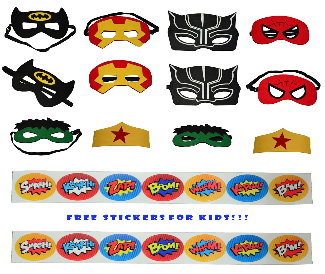 Super Hero Felt Masks for Kids - 12 Masks With 14 Stickers - Etsy