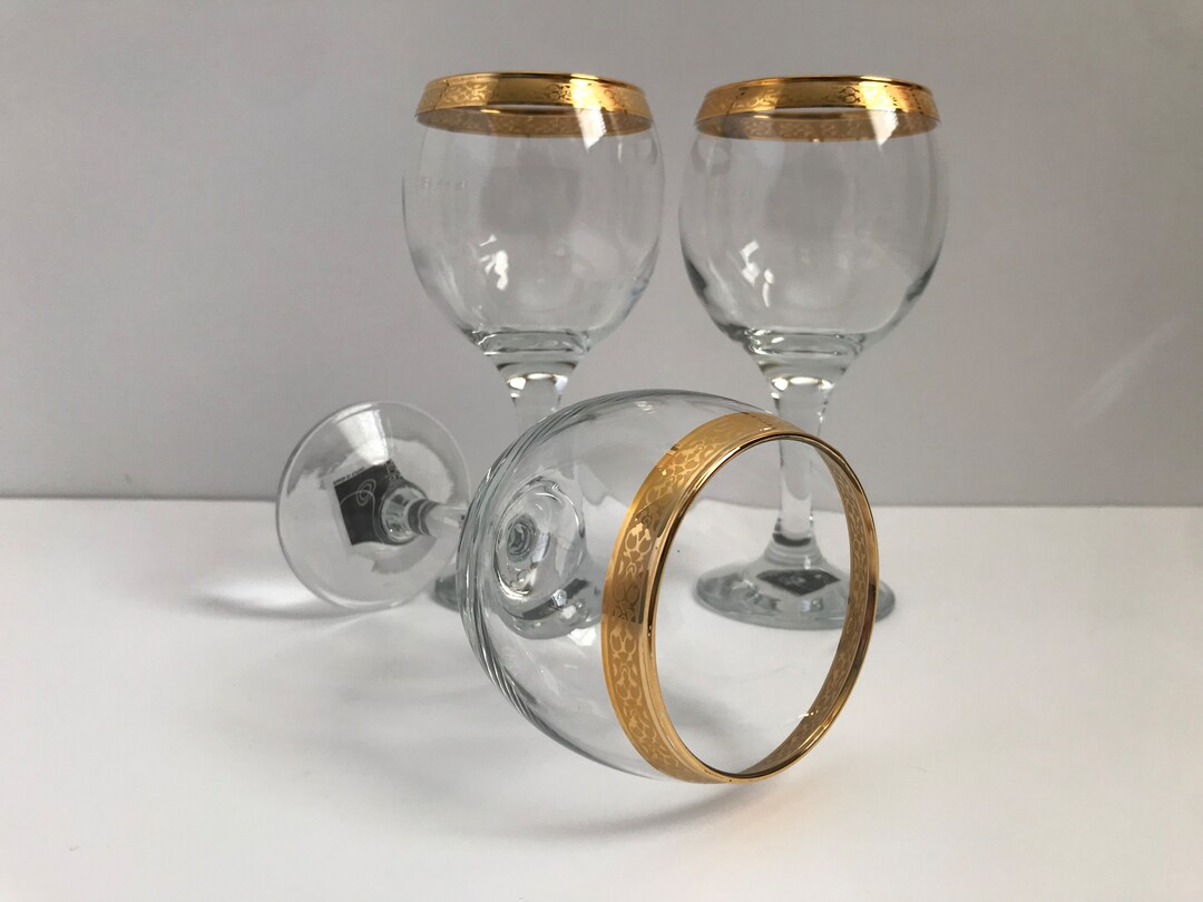 Vintage 1950's Circleware Crystal Classique Gold Rimmed Wine Goblets ...