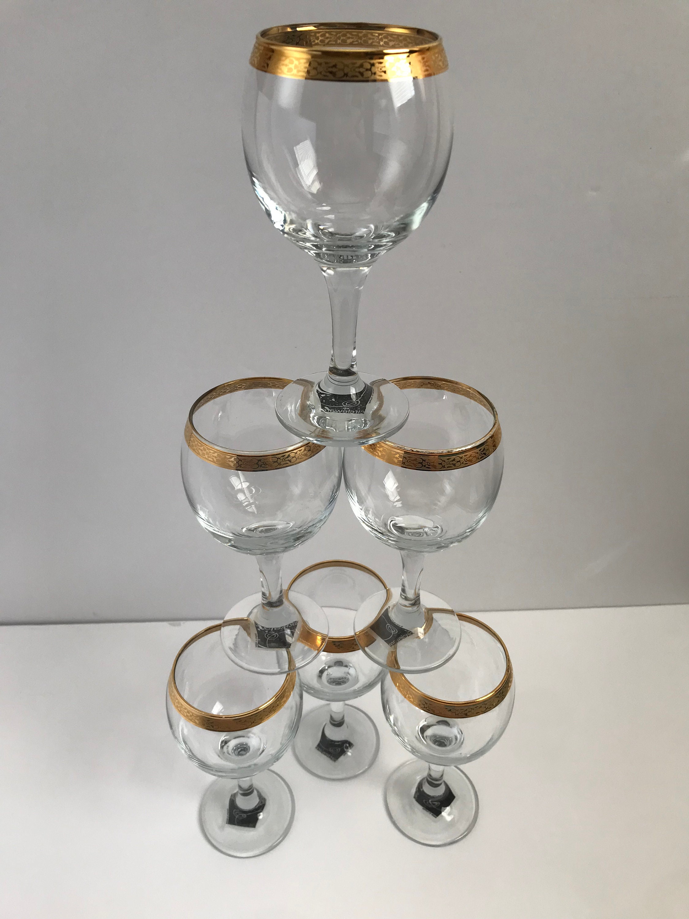 Vintage 1950's Circleware Crystal Classique Gold Rimmed Wine Goblets ...