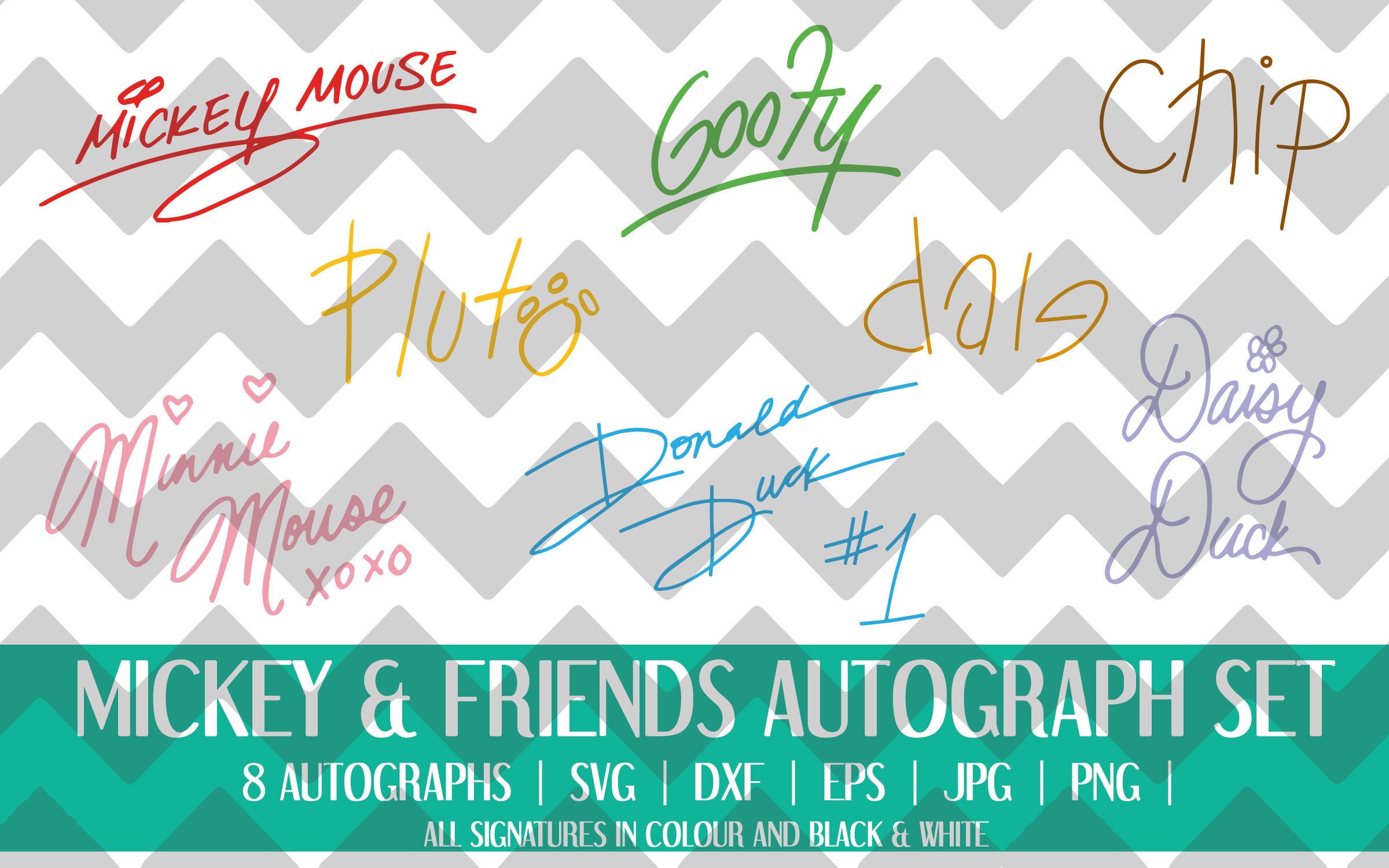 Disney Character Signatures Clip Art