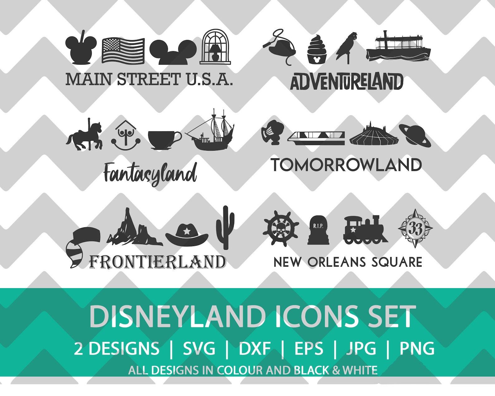 Disneyland Lands Icons SVG Set | Cricut, Silhouette (digital Download ...