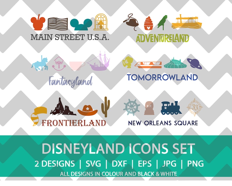 Disneyland Lands Icons SVG Set | Cricut, Silhouette (digital Download ...