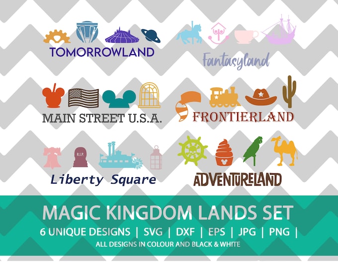 Disneyland Lands Icons SVG Set | Cricut, Silhouette (digital Download ...