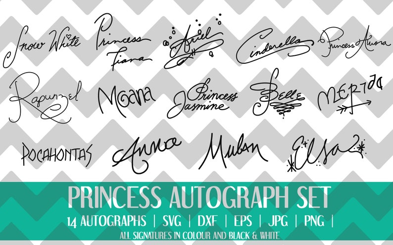 Princess Signatures/Autograph SVG PNG JPG Elsa Anna | Etsy