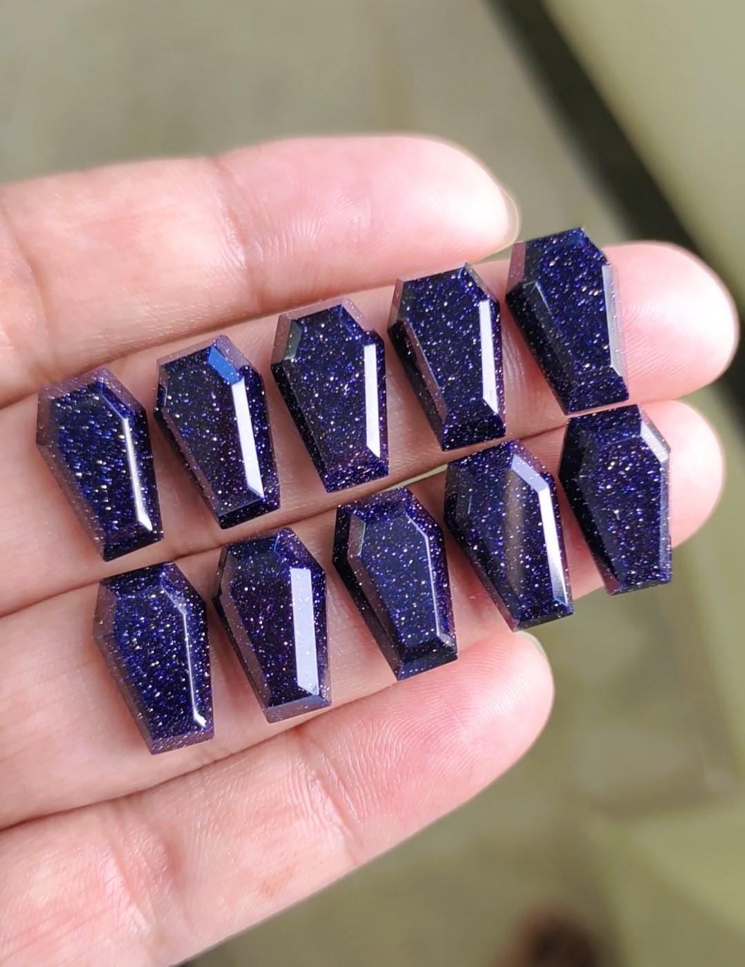 Blue Sand Stone Step Cut With Flat Back Coffin Shape Gemstones 10x16 MM ...