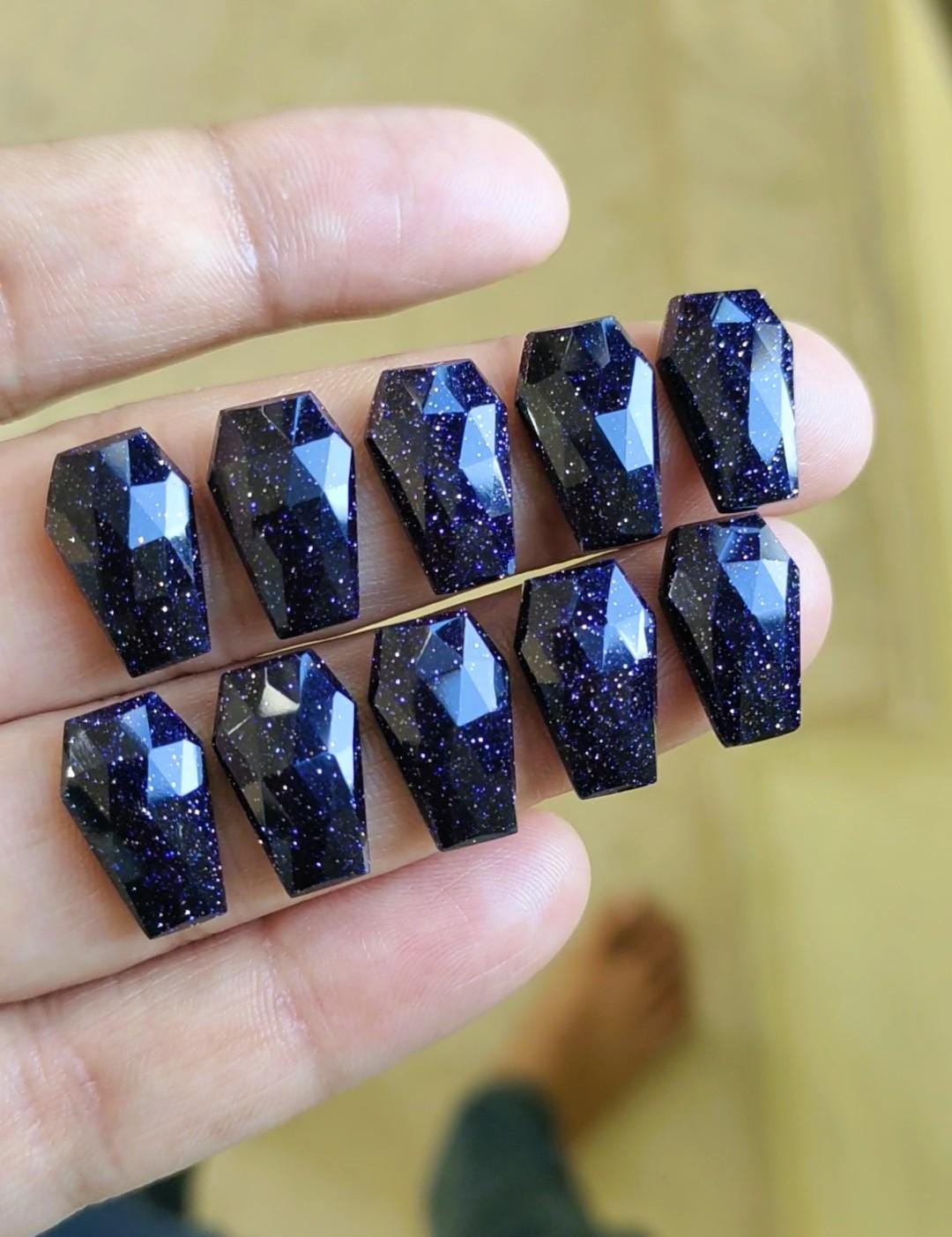 Blue Sand Stone Rose Cut Coffin Shape Gemstones 10x16 MM Handmade Loose ...