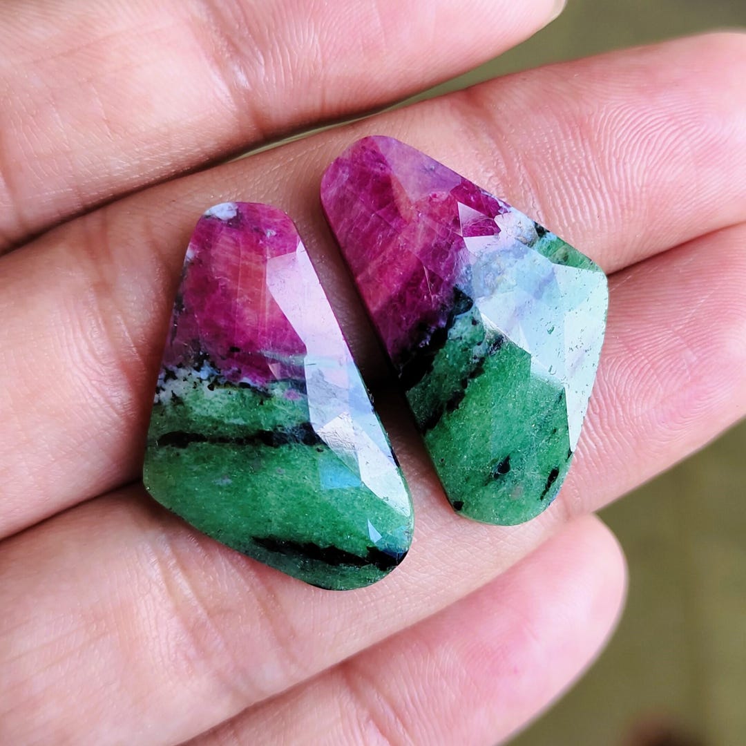 One Matched Pair Natural Ruby Zoisite Rose Cut With Flat Back Fancy ...
