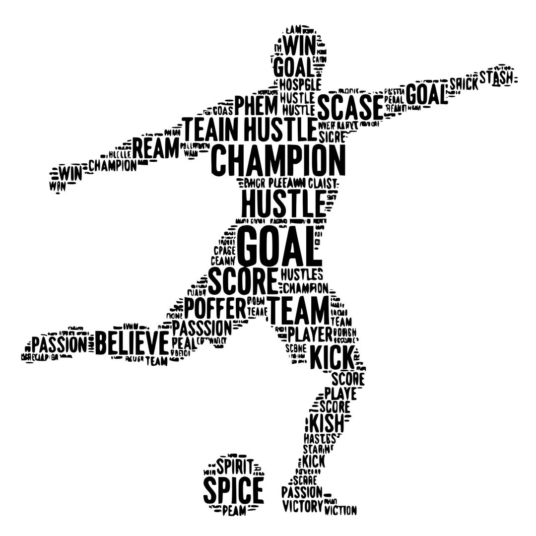 Soccer Player Word Art SVG, Typography Silhouette, Champion Hustle (PNG ...
