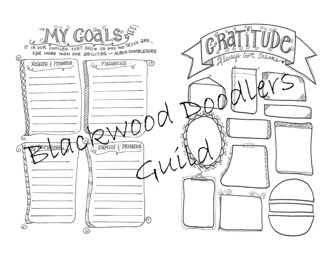 Goals and Gratitude Journal Doodle Templates List Goals and - Etsy
