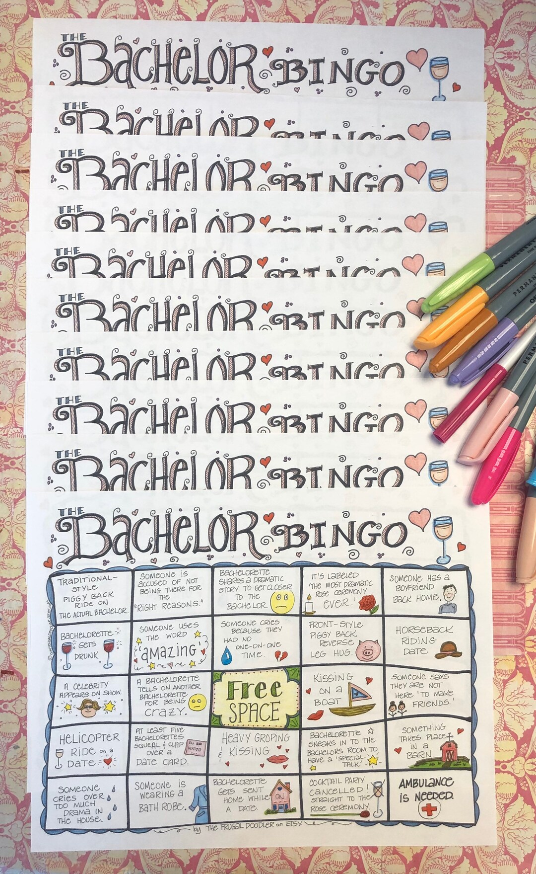 The Bachelor Bingo Game, Set of 10 Different Playing Cards, Full Color ...